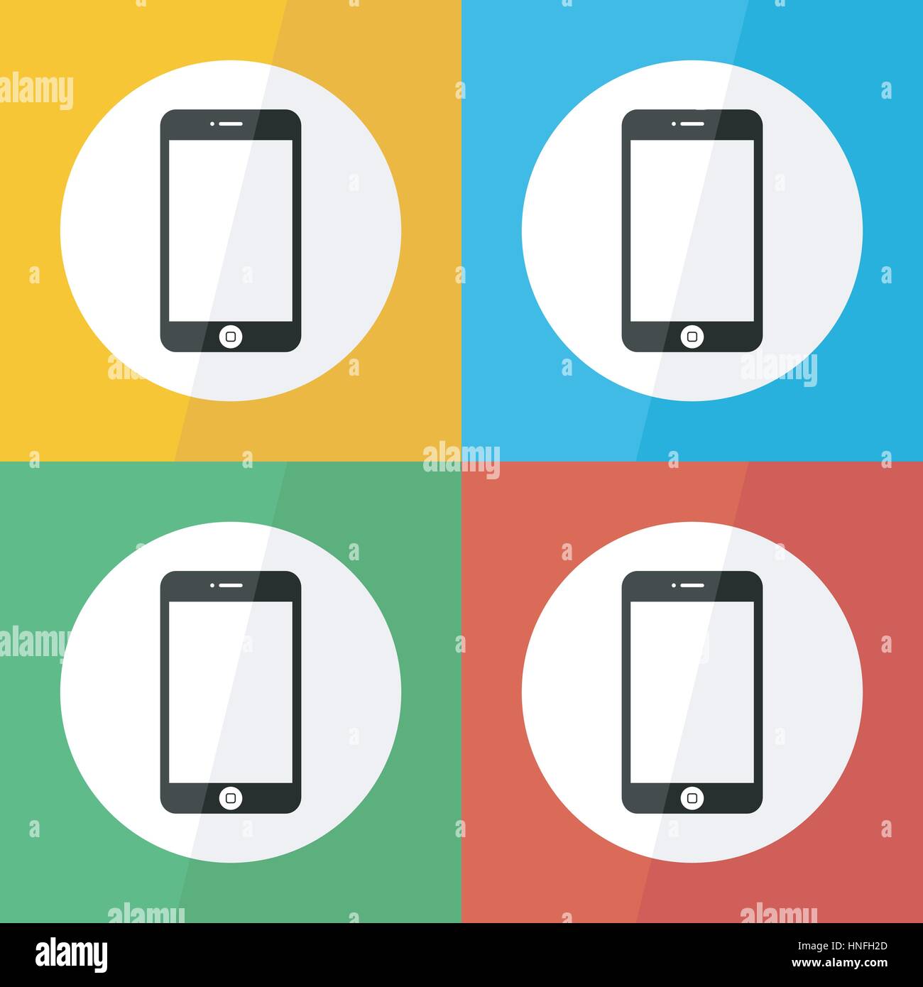 touch screen smart phone icon ( flat design ) on different color ...