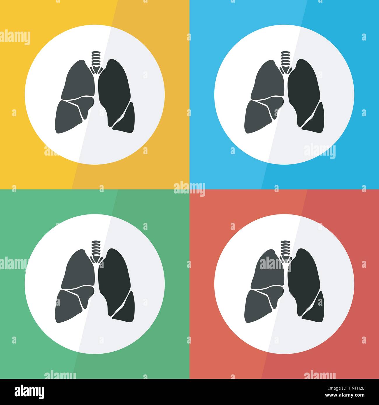 Lung icon ( flat design ) on different color background ( front view ...