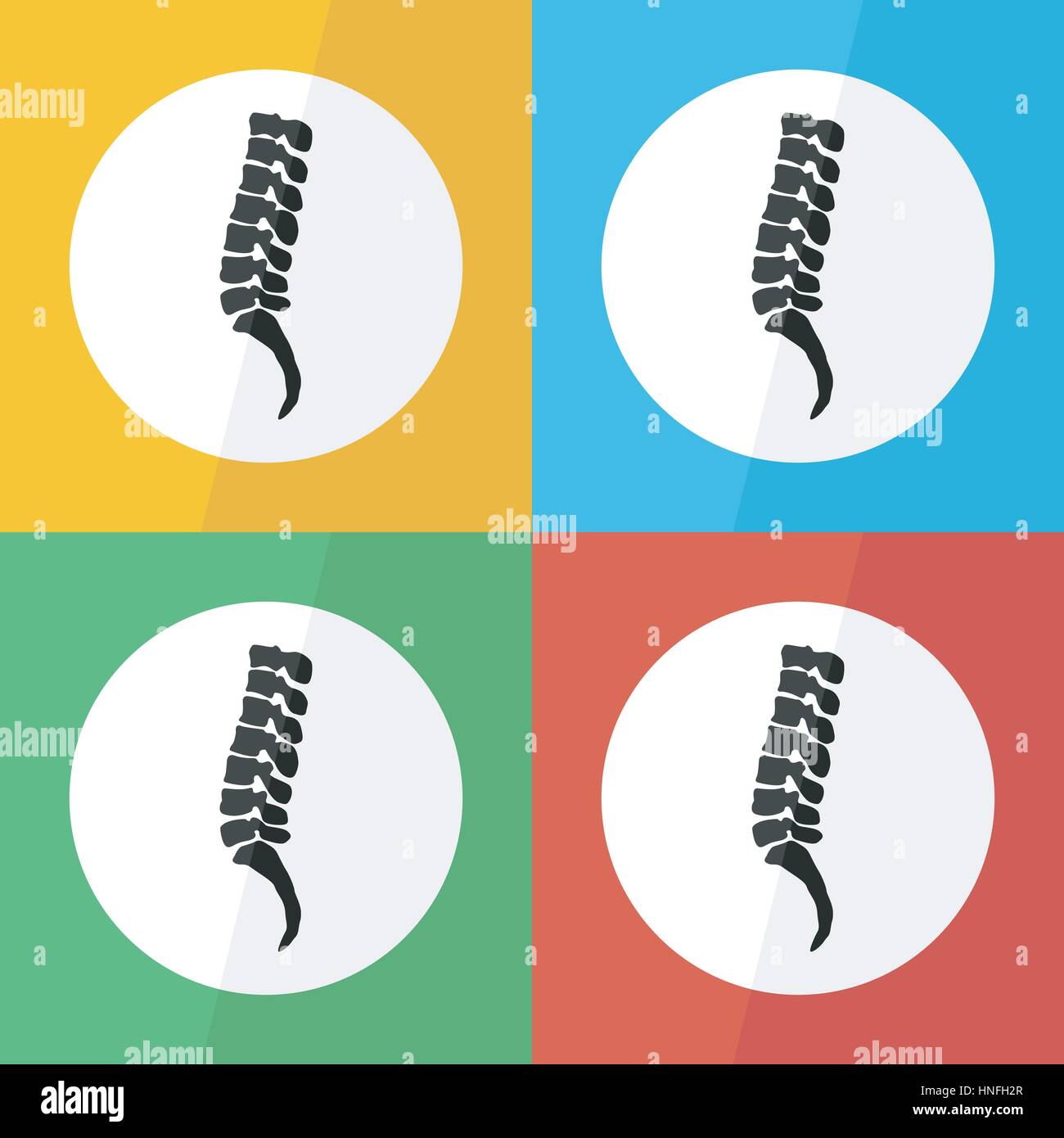 Spine icon ( flat design ) on different color background ( lateral view ...