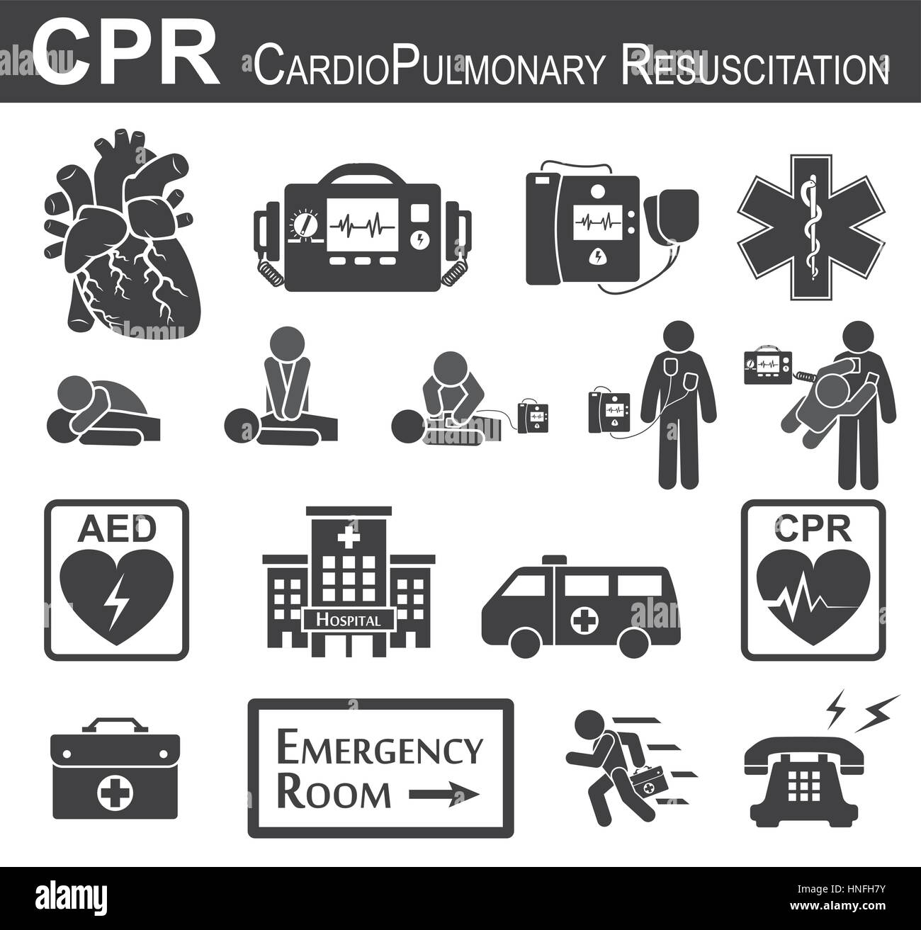 CPR ( Cardiopulmonary resuscitation ) icon ( black & white , flat ...