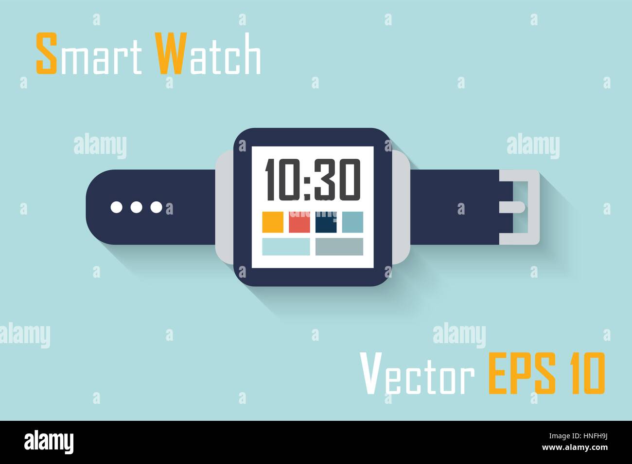 Smart Watch ( flat design ) and blue background Stock Vector Image ...