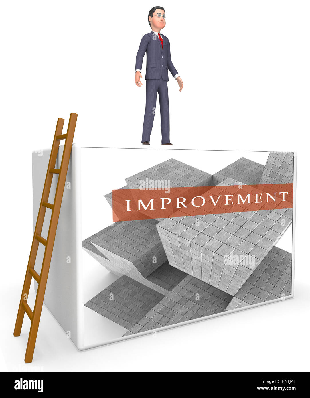Improvement Words Character Showing Progress Upgrade 3d Rendering Stock ...