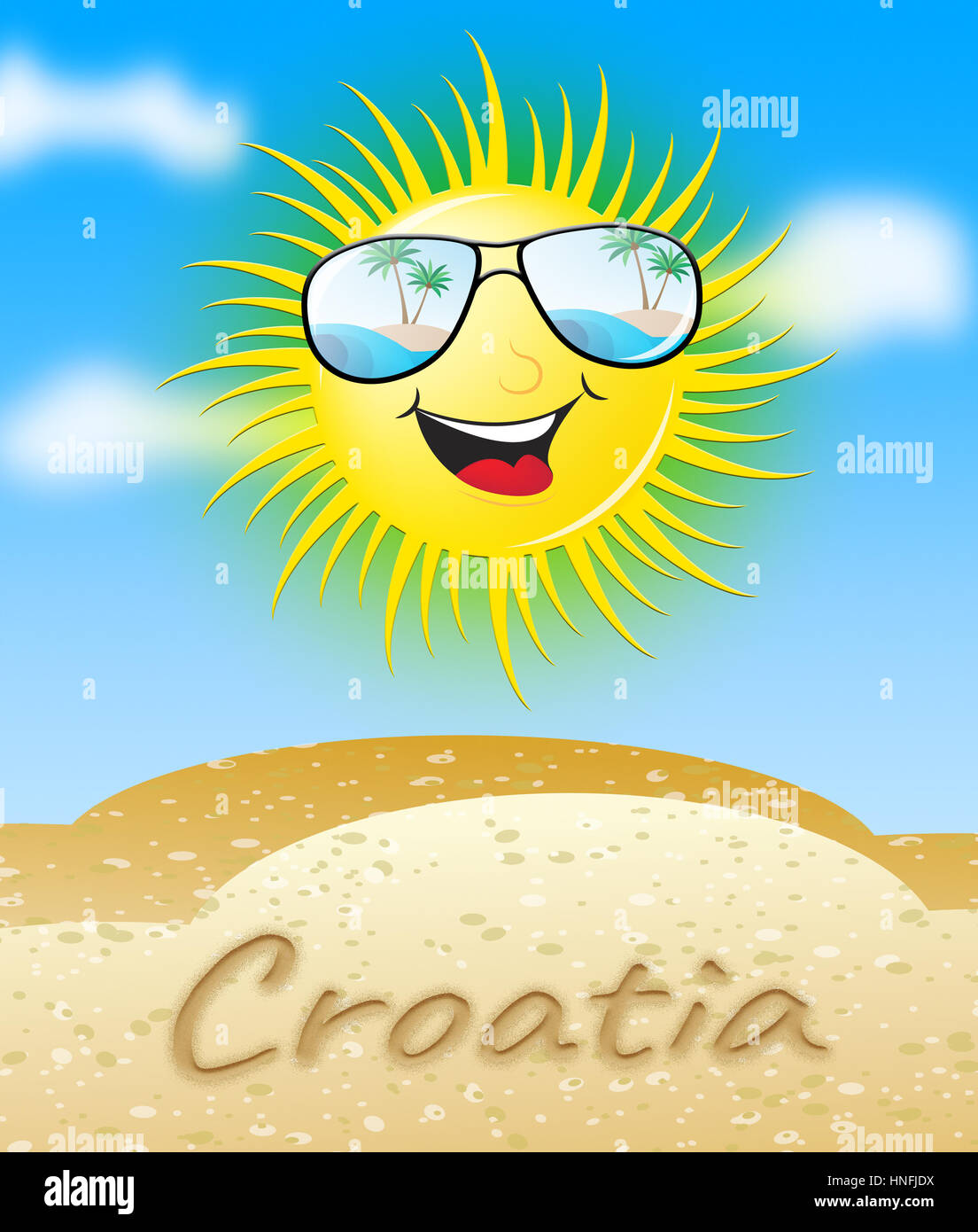 Croatia Sun With Glasses Smiling Meaning Sunny 3d Illustration Stock ...