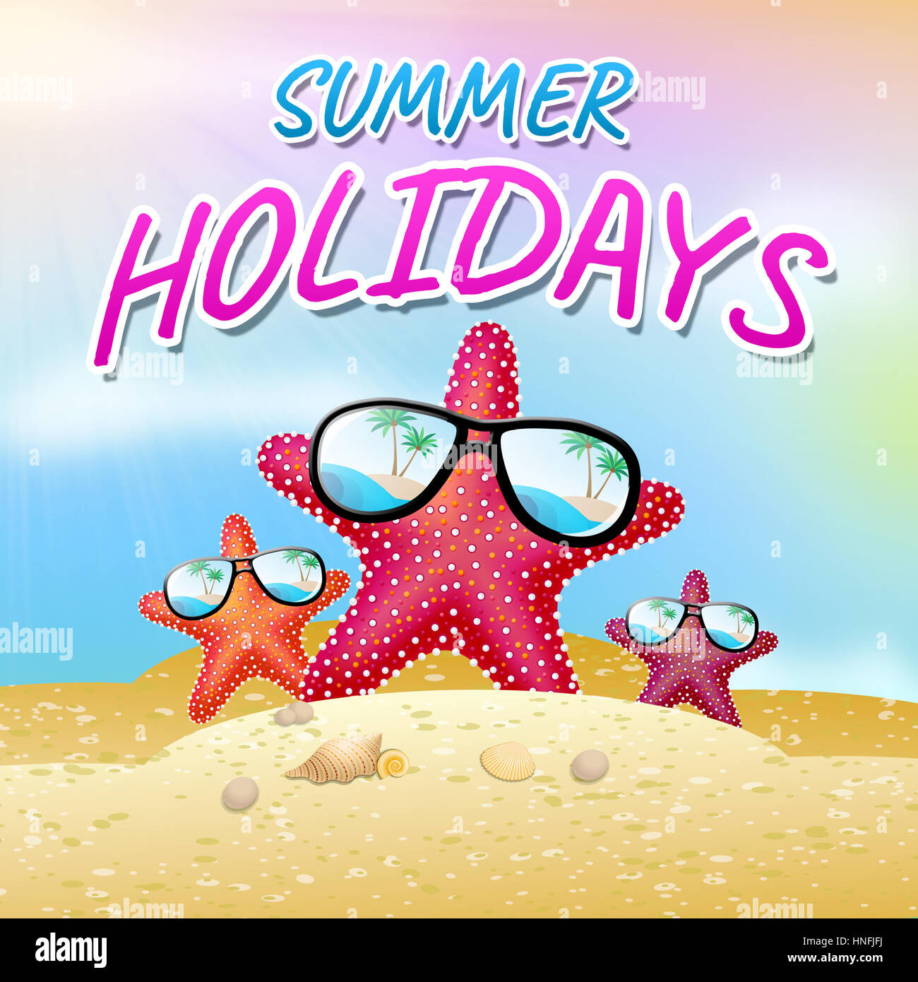 Summer Holidays Beach Starfish Represents Holiday Getaway 3d ...
