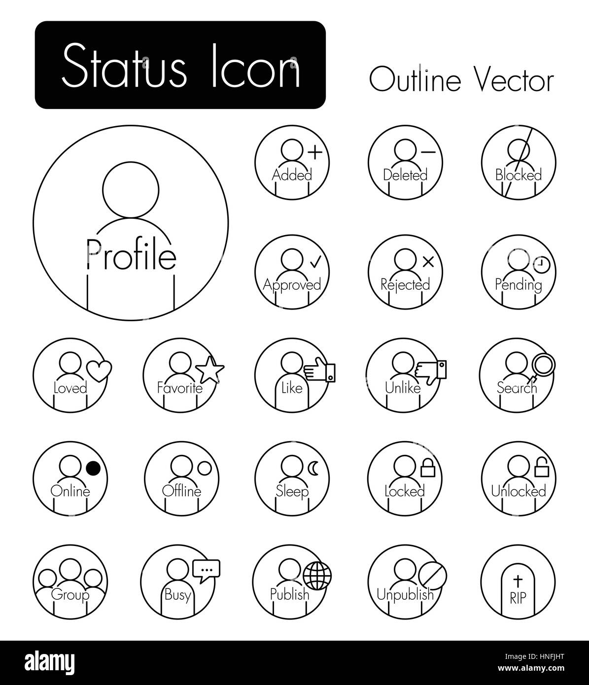 Status icon . Person icon with many status and text Stock Vector Image ...