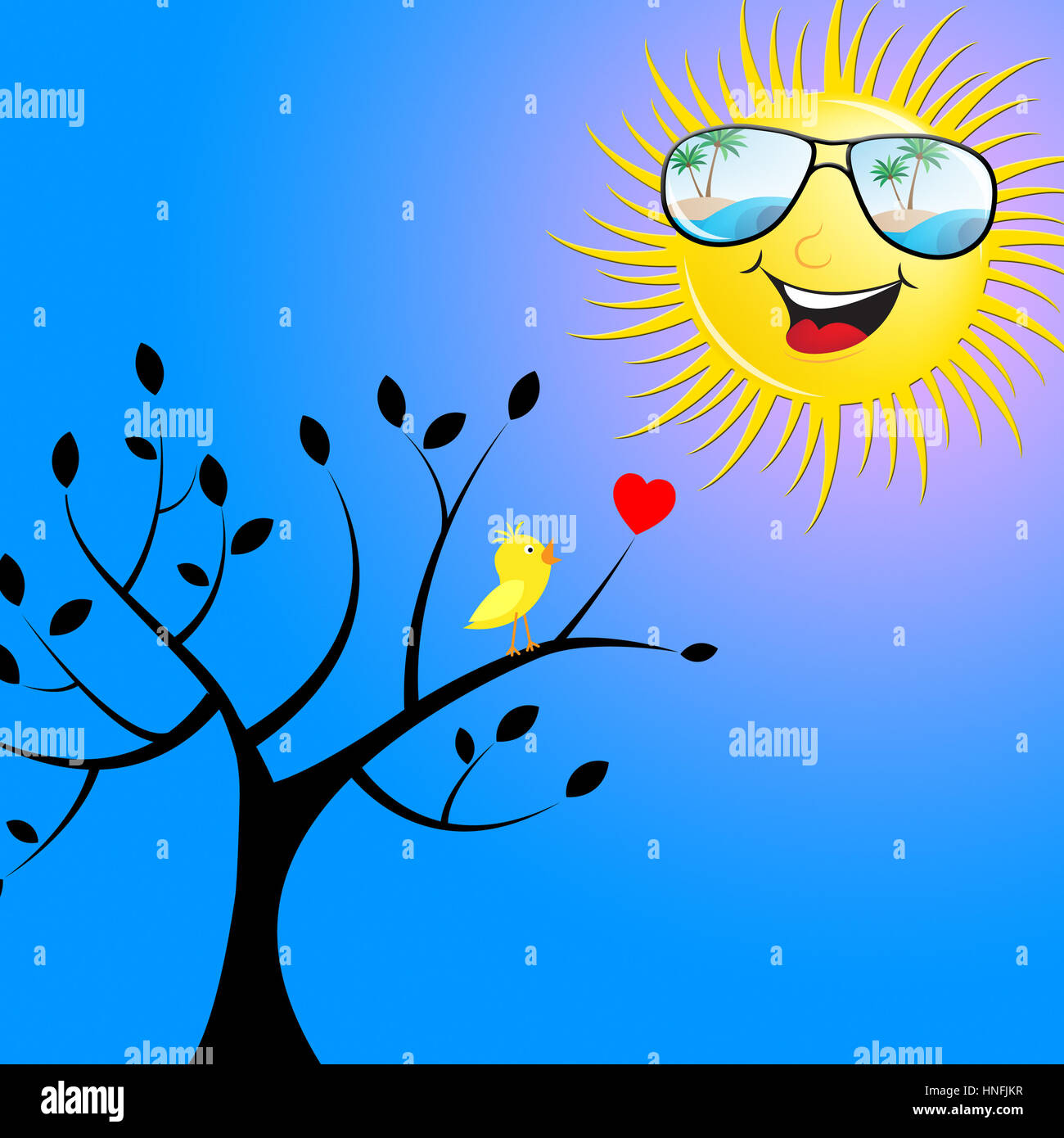 Sun Tree And Bird Shows Summer Time Outdoors Stock Photo - Alamy