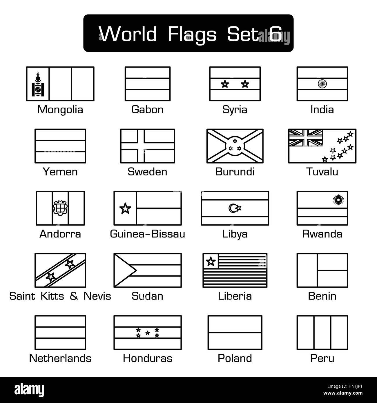 World flags set 6 . simple style and flat design . thick outline Stock ...
