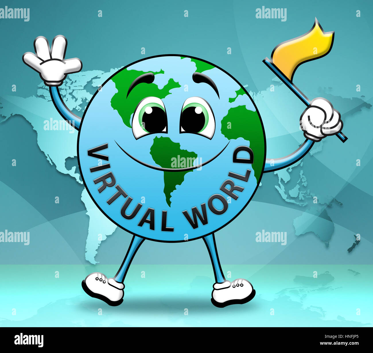Virtual World Globe Character Represents Global Internet 3d ...