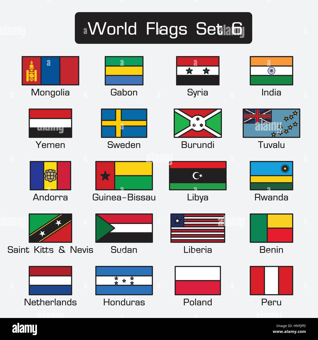 World flags set 6 . simple style and flat design . thick outline Stock ...