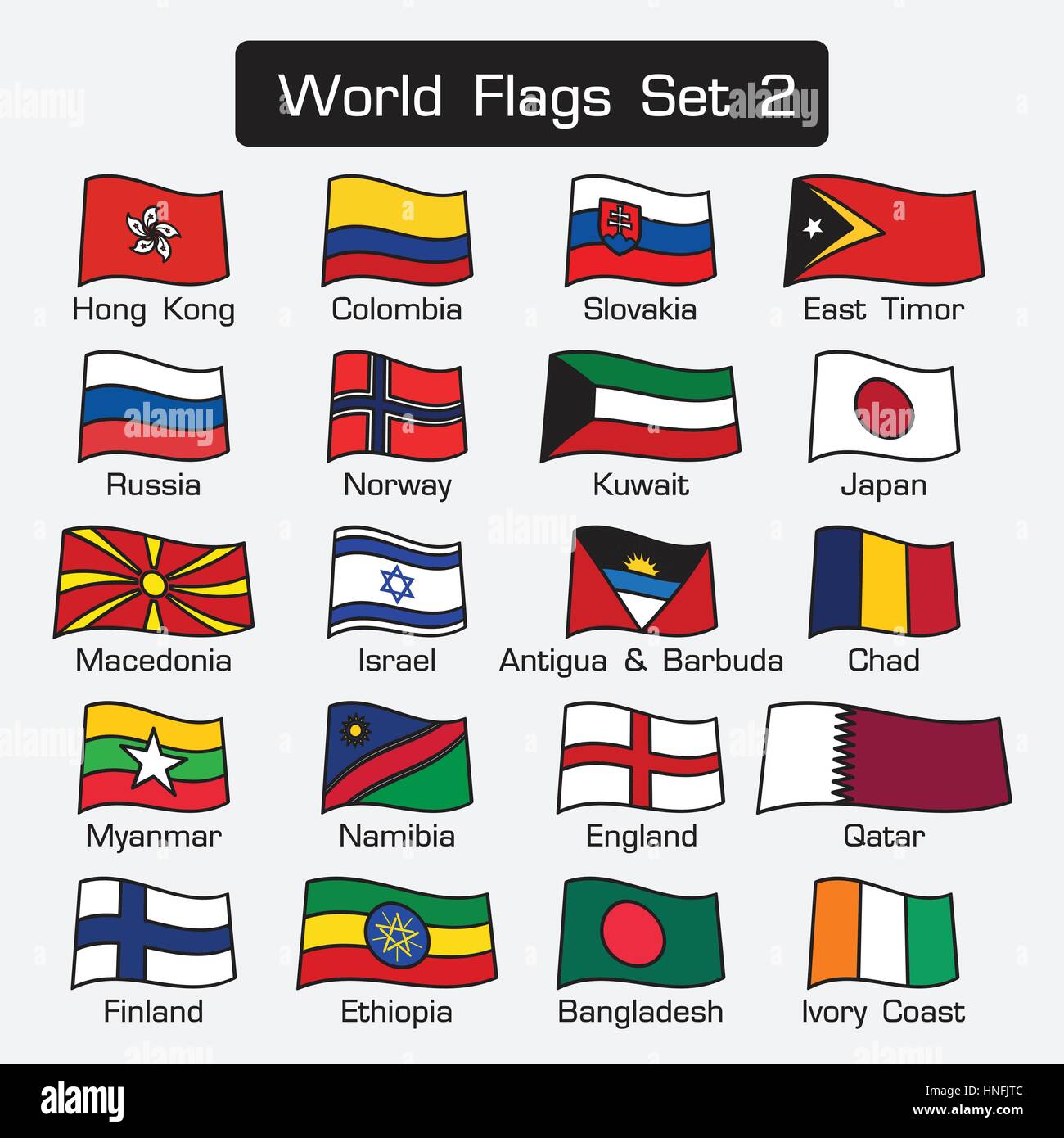 World flags set 2 . simple style and flat design . thick outline Stock ...