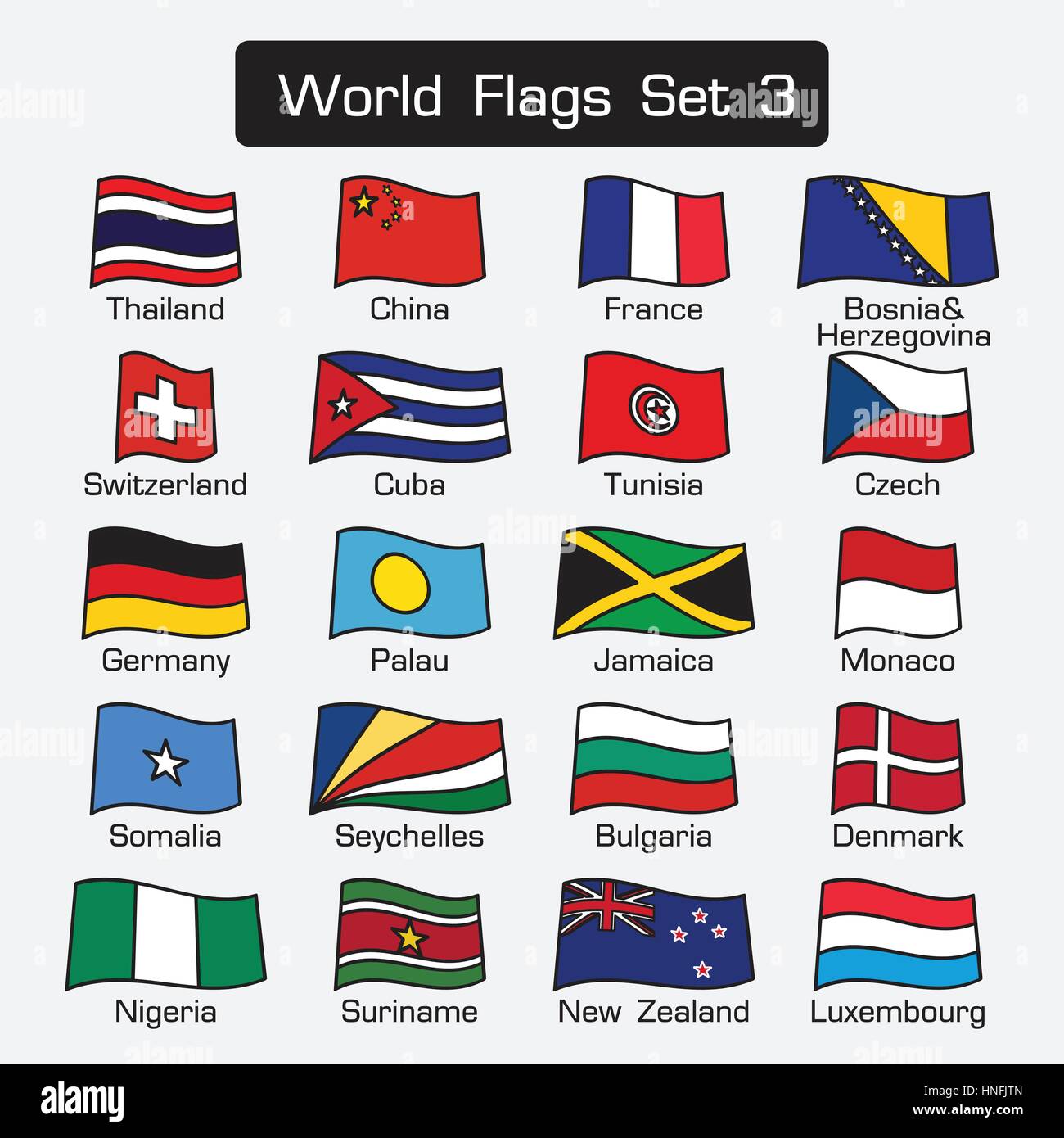 World flags set 3 . simple style and flat design . thick outline Stock ...