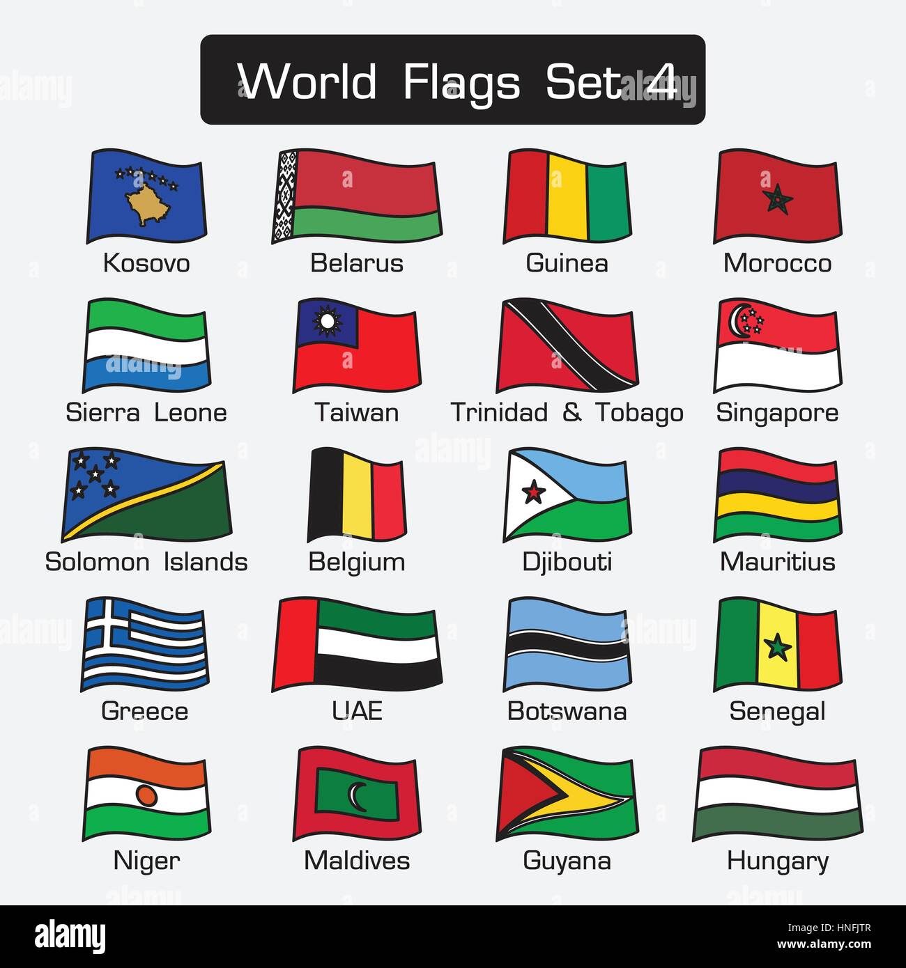 World flags set 4 . simple style and flat design . thick outline Stock ...