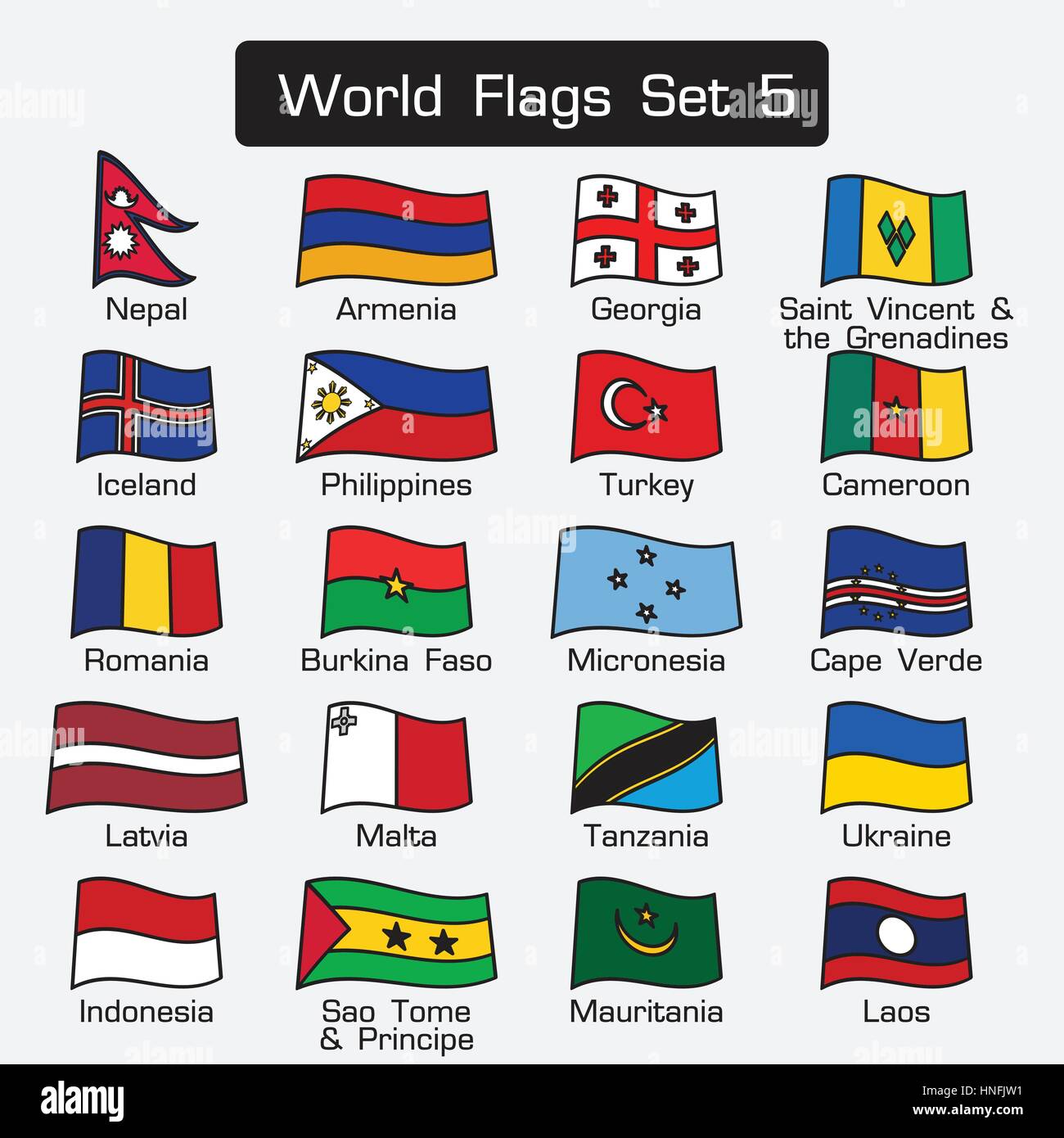 World flags set 5 . simple style and flat design . thick outline Stock ...