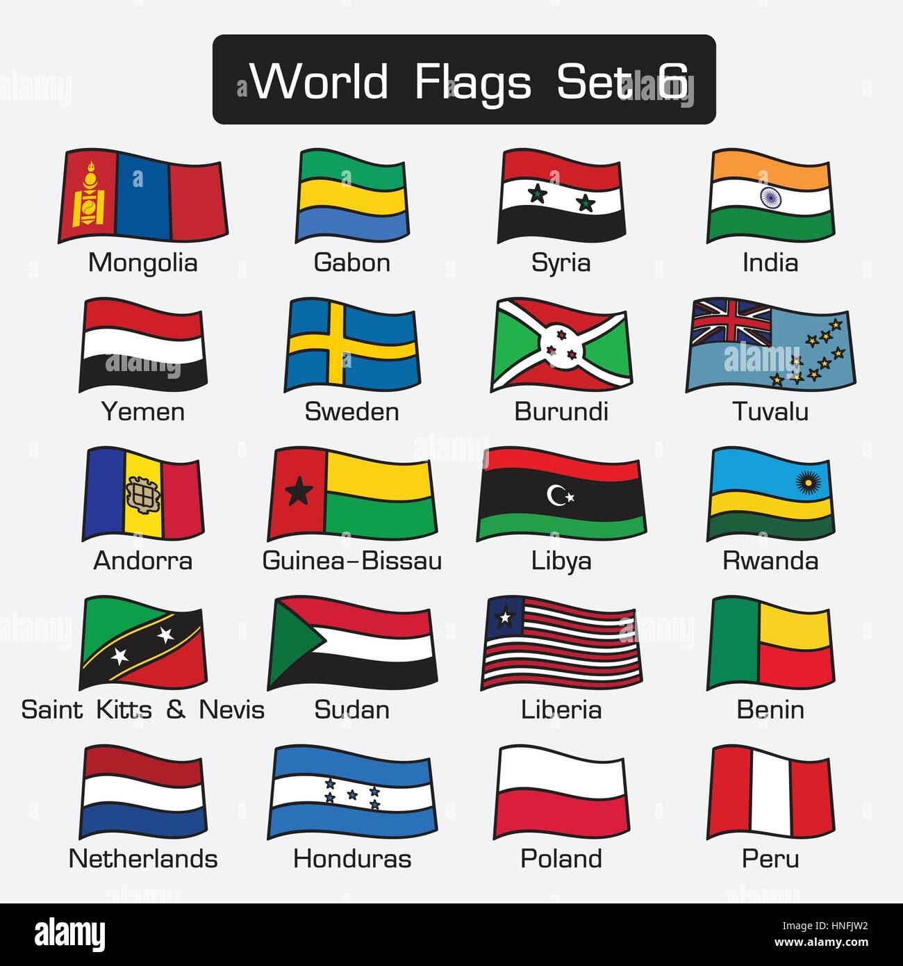 World flags set 6 . simple style and flat design . thick outline Stock ...