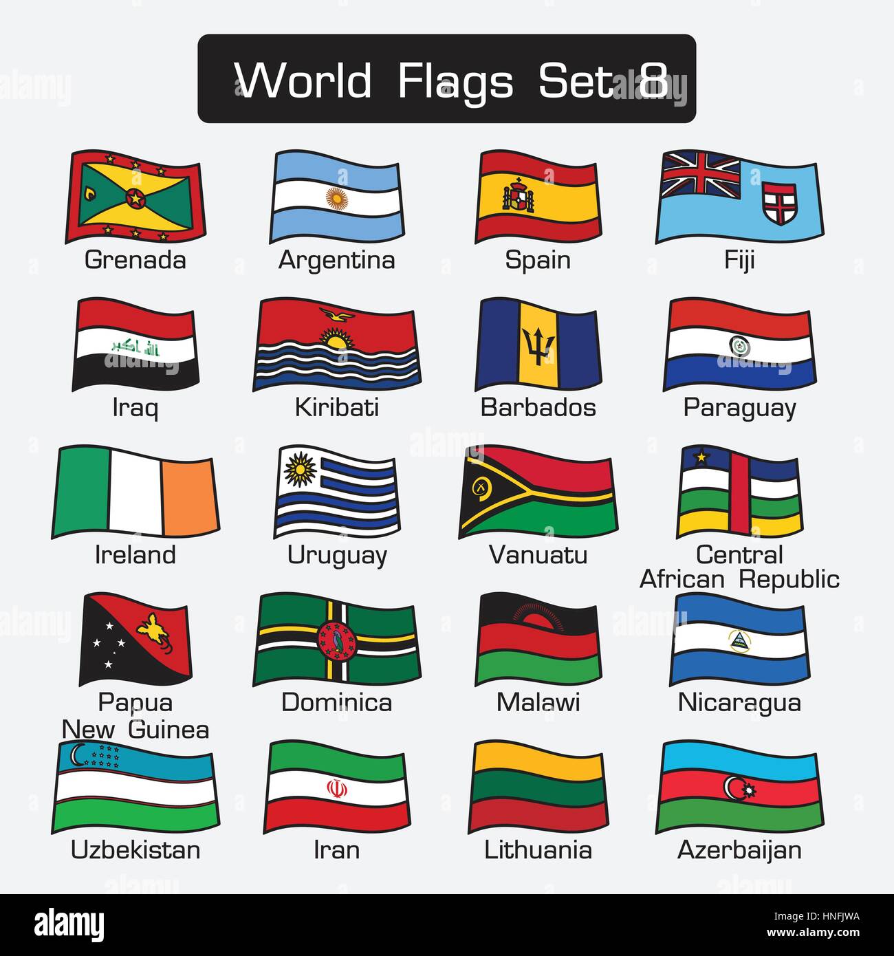 World flags set 8 . simple style and flat design . thick outline Stock ...