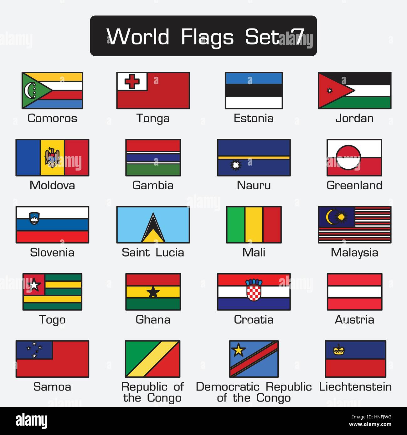 World flags set 7 . simple style and flat design . thick outline Stock ...