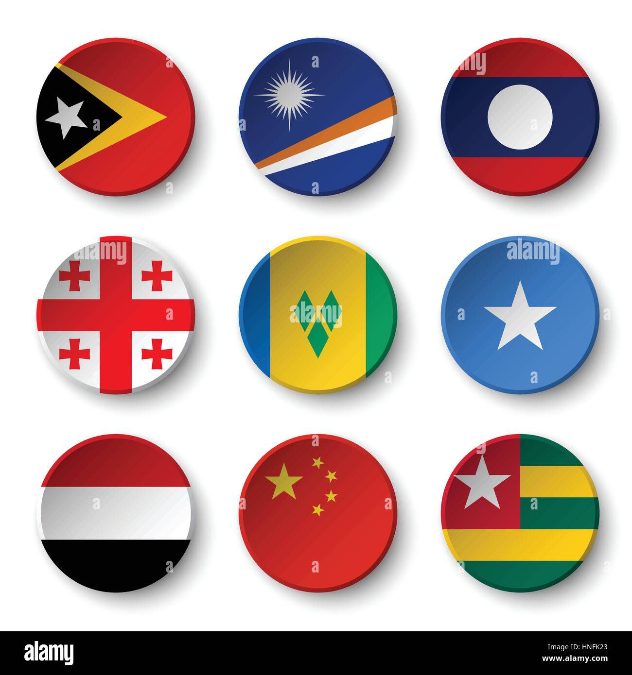 Set of world flags round badges ( East Timor . Marshall Islands . Laos ...