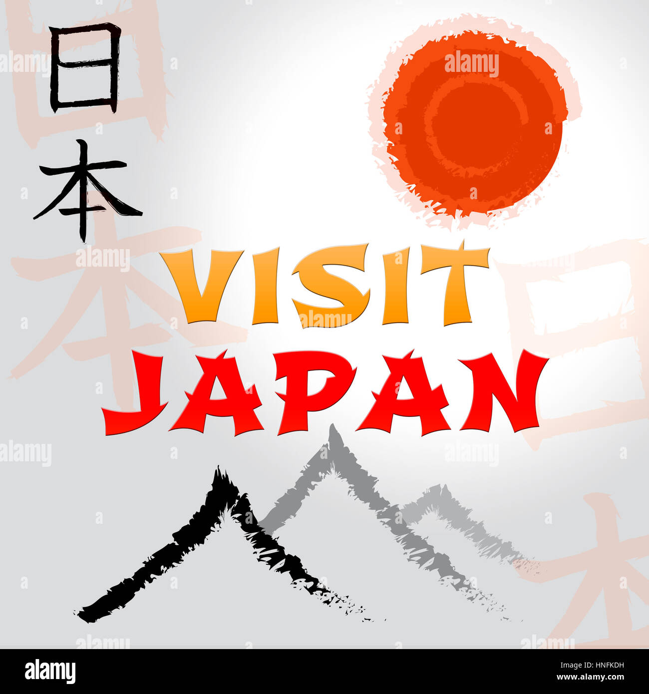 Visit Japan Mountain And Sun Symbols Shows Japanese Holiday Or Vacation ...