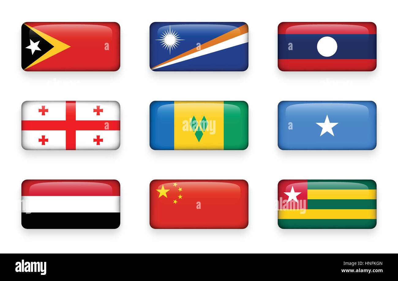 Set of world flags rectangle buttons ( East Timor . Marshall Islands ...