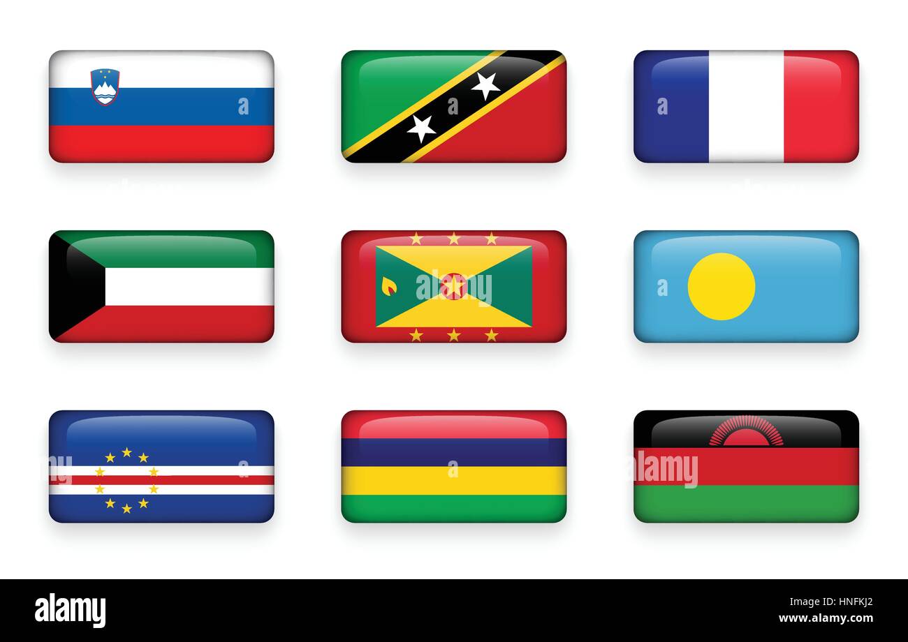 Set of world flags rectangle buttons ( Slovenia . Saint Kitts and Nevis ...