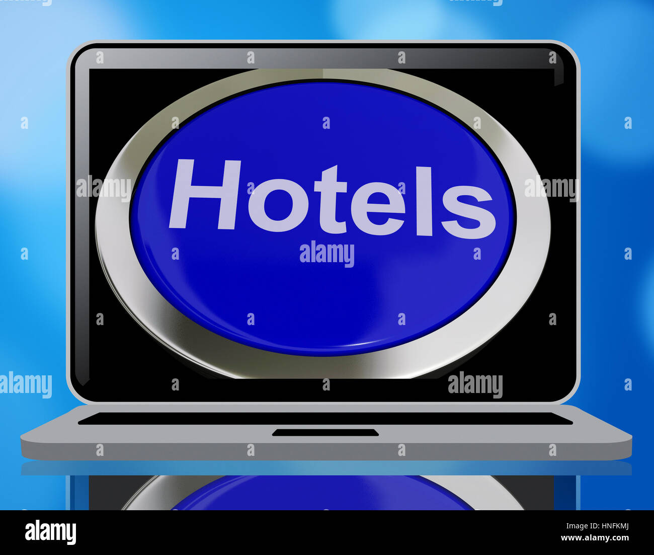 Blue Hotel Button For Travel And A Room 3d Rendering Stock Photo - Alamy