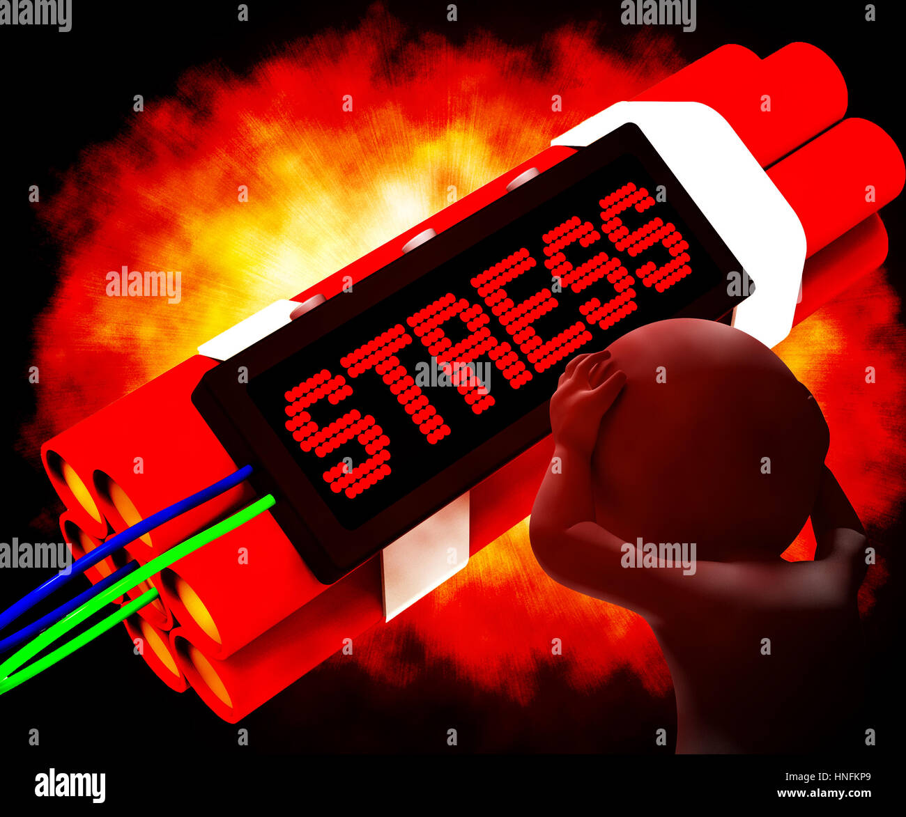 Stress On Dynamite Shows Pressure Of Work 3d Rendering Stock Photo - Alamy