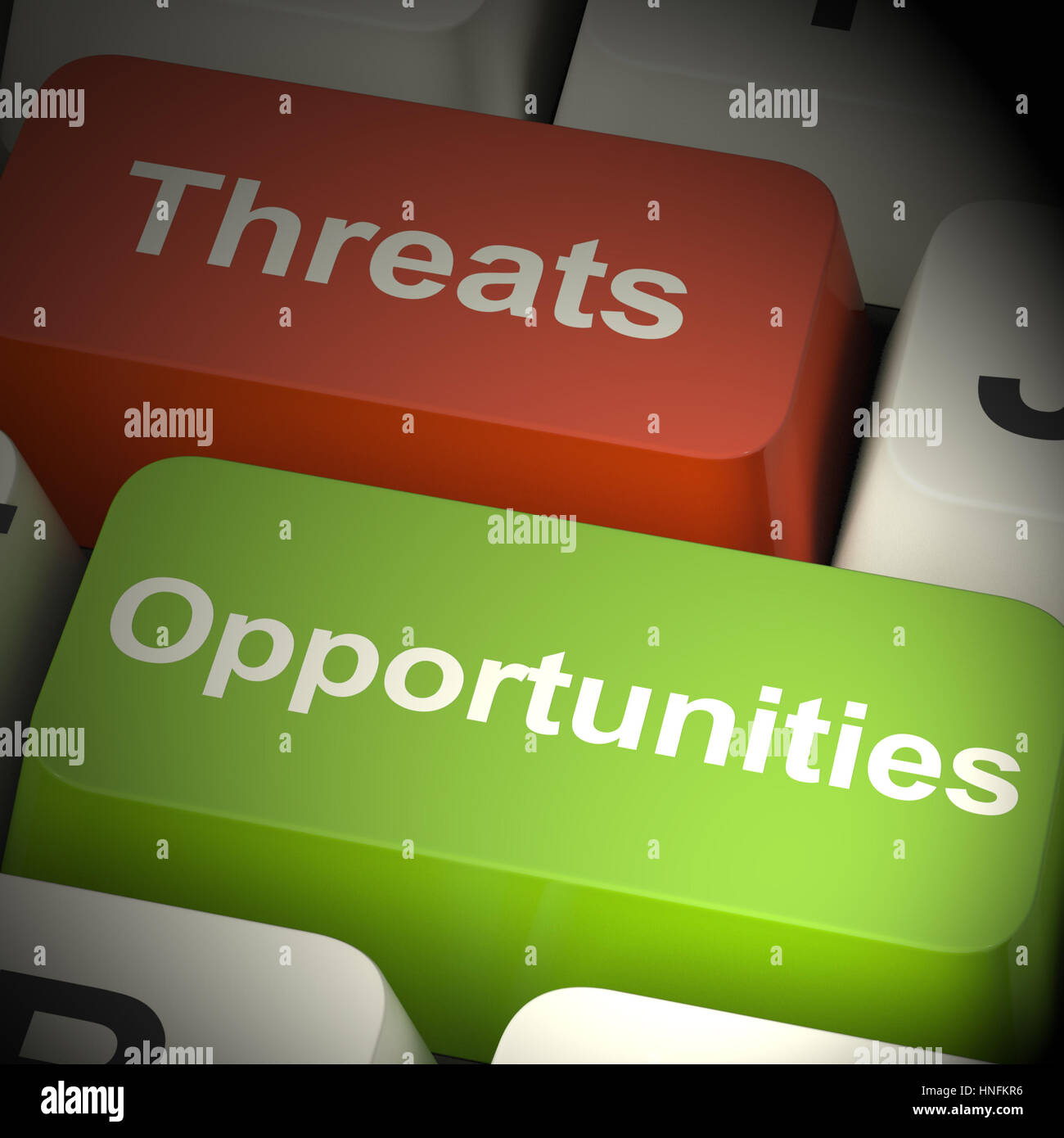 Threats And Opportunities Computer Keys Showing Business Risks 3d ...