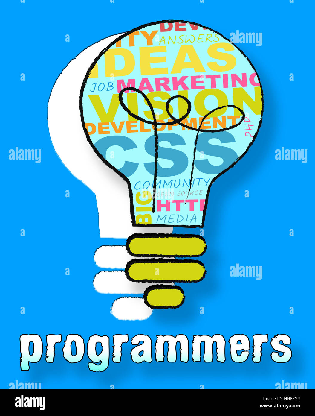 Programmers Lightbulb Words Indicates Software Development 3d ...