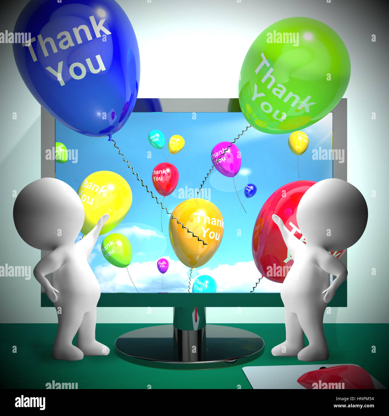 Thank You Balloons From Computer As Online Thanks Messages 3d Rendering ...