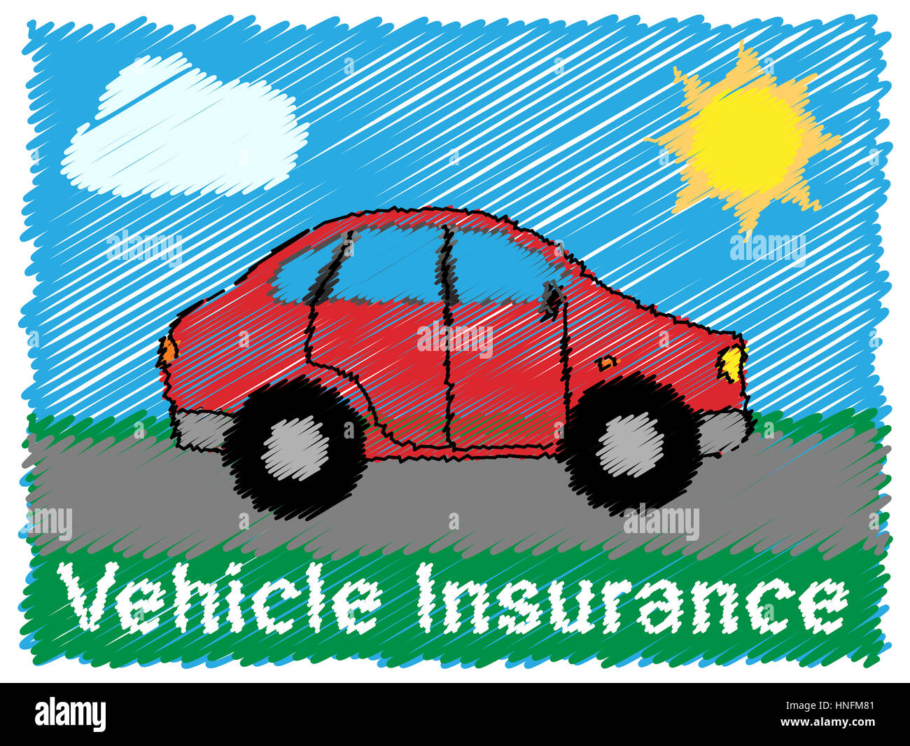 Vehicle Insurance Road Sketch Showing Car Policy 3d Illustration Stock ...
