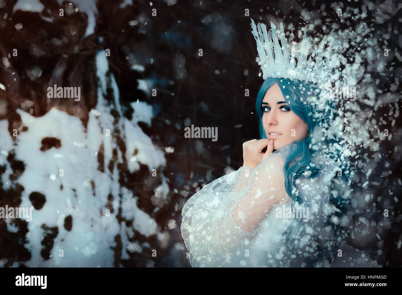 Snow Queen in Winter Fantasy Landscape Stock Photo - Alamy