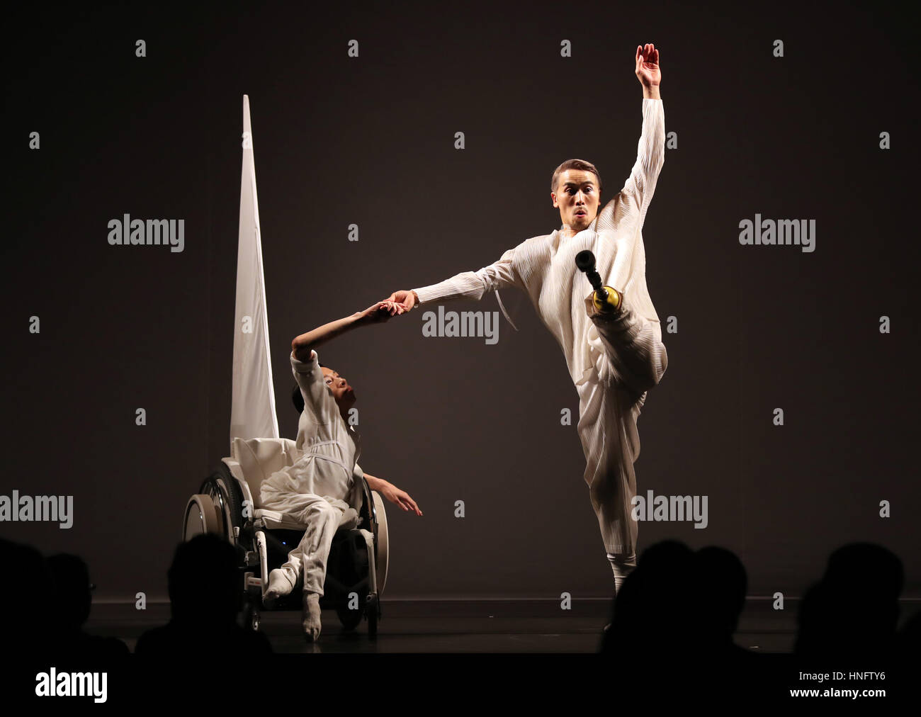 Tokyo, Japan. 12th Feb, 2017. Handicapped dancers Koichi Omae (R) and ...