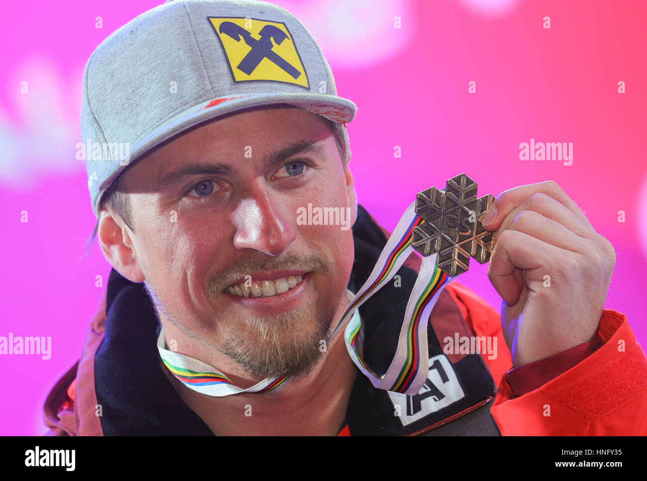 St. Moritz, Switzerland. 12th Feb, 2017. Max Franz from Austria shows ...