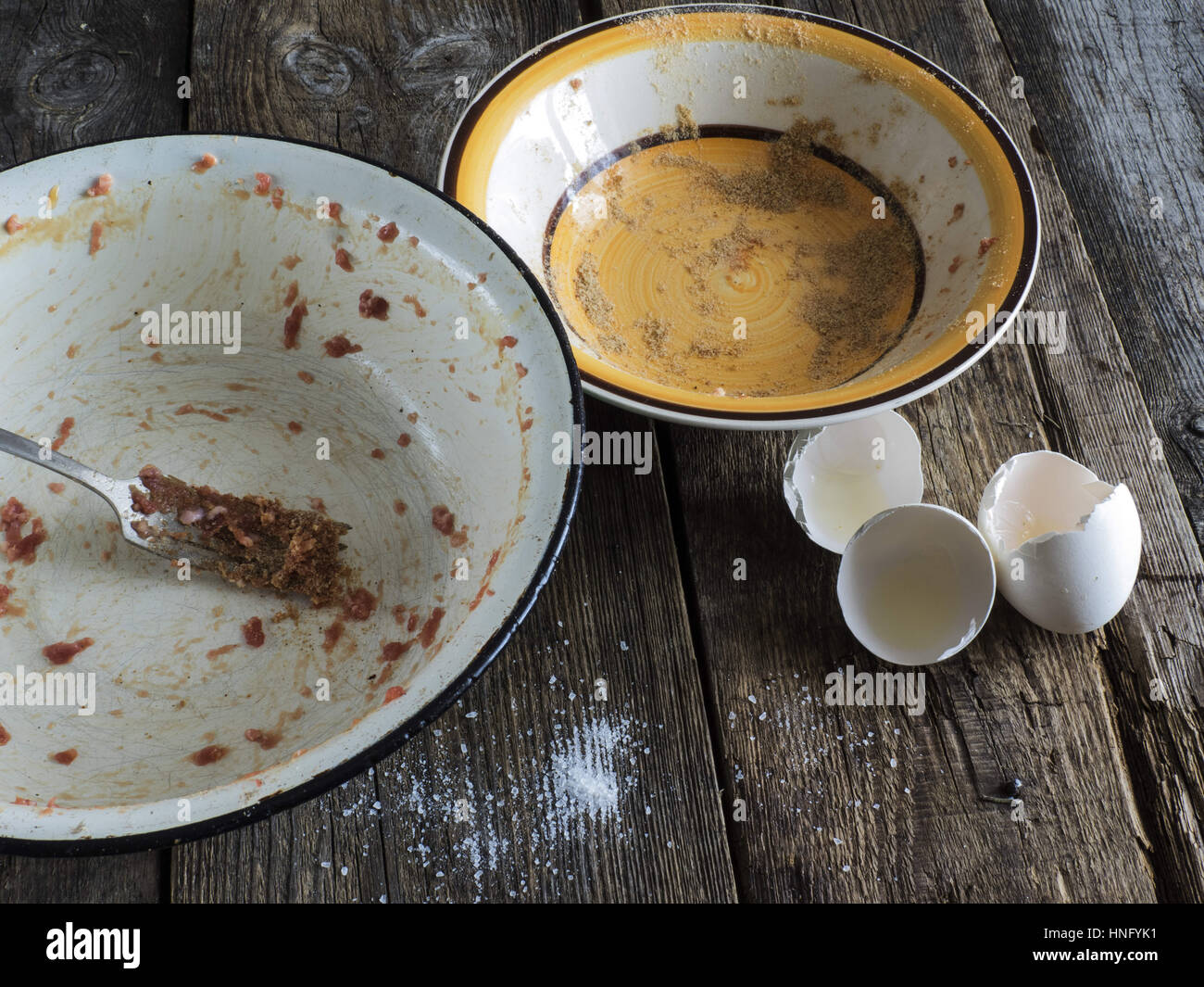 Cooking of cutlets. 12th Feb, 2017. Empty bowl smeared with remnants of ...