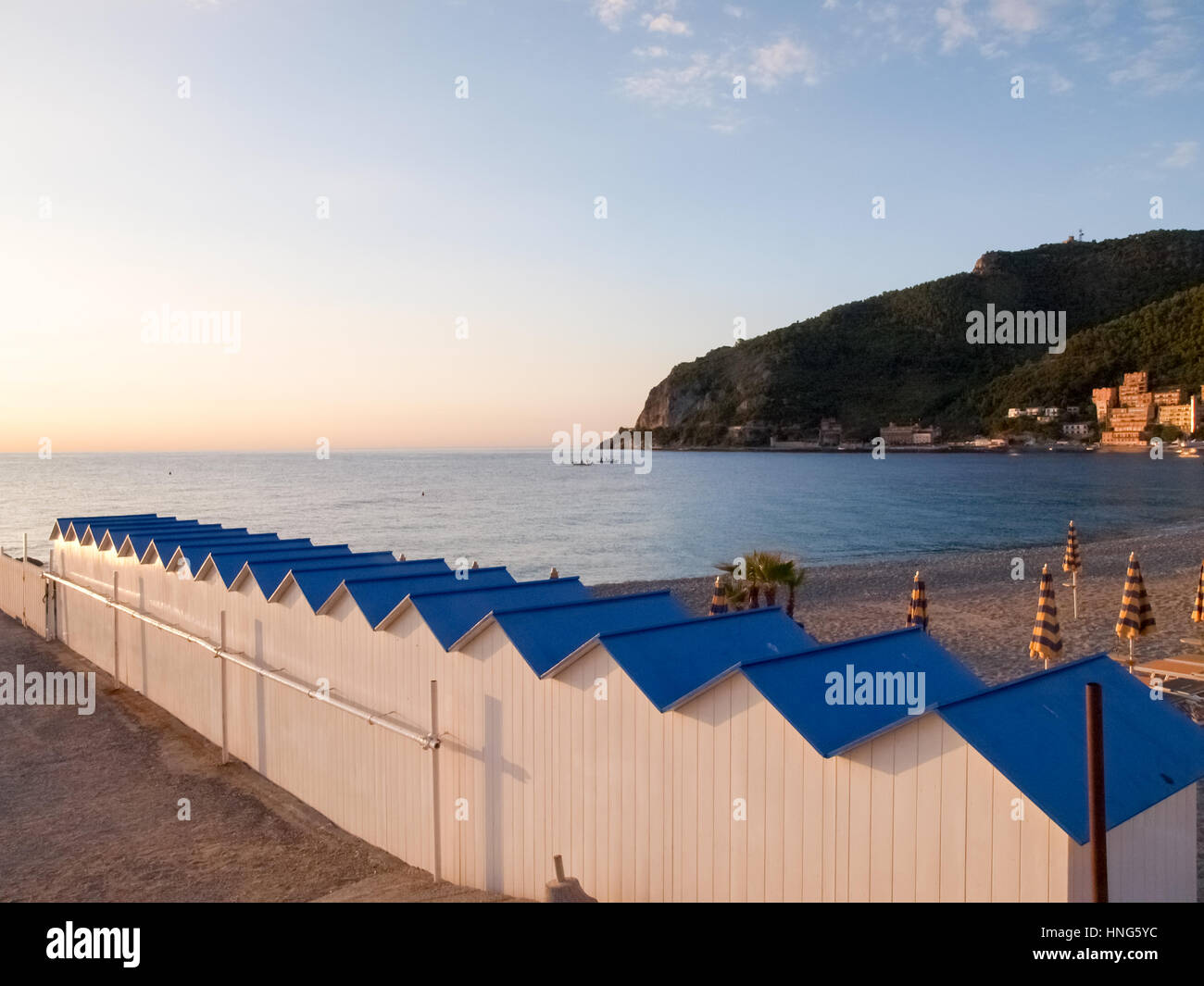 Noli, Italy: Noli beach in the early morning light Stock Photo - Alamy