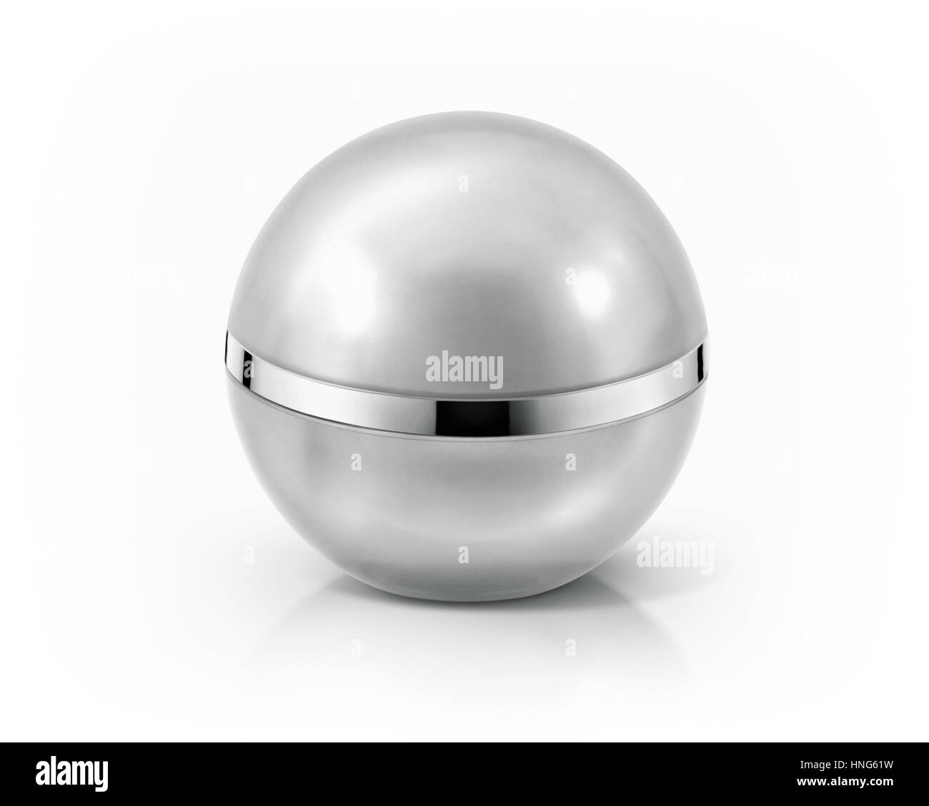 Silver sphere cosmetic jar on white background Stock Photo - Alamy