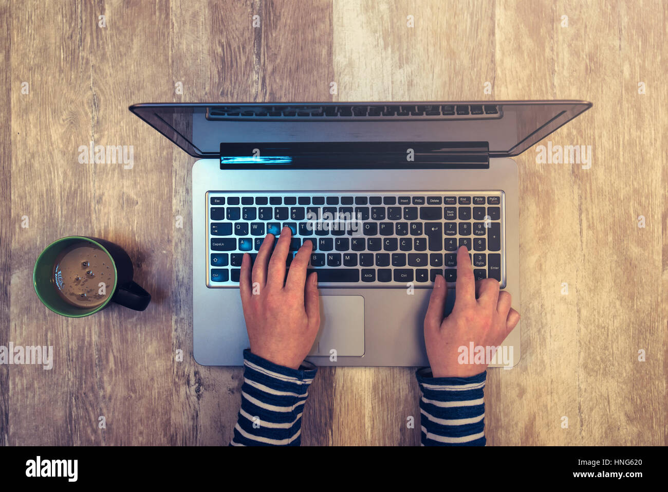 Hand typing computer top view hi-res stock photography and images - Alamy