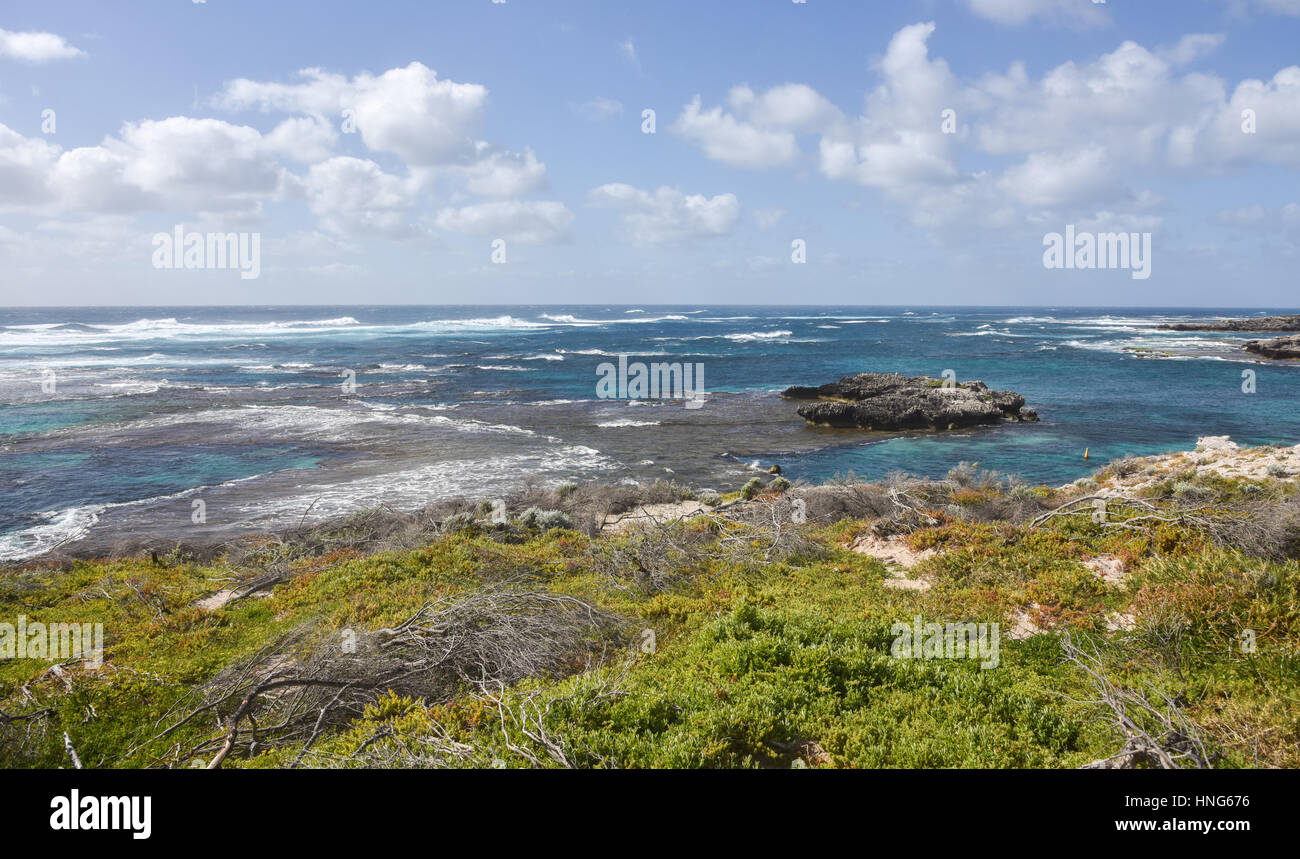 Remote beach at Cathedral Rocks with limestone, native flora and an ...