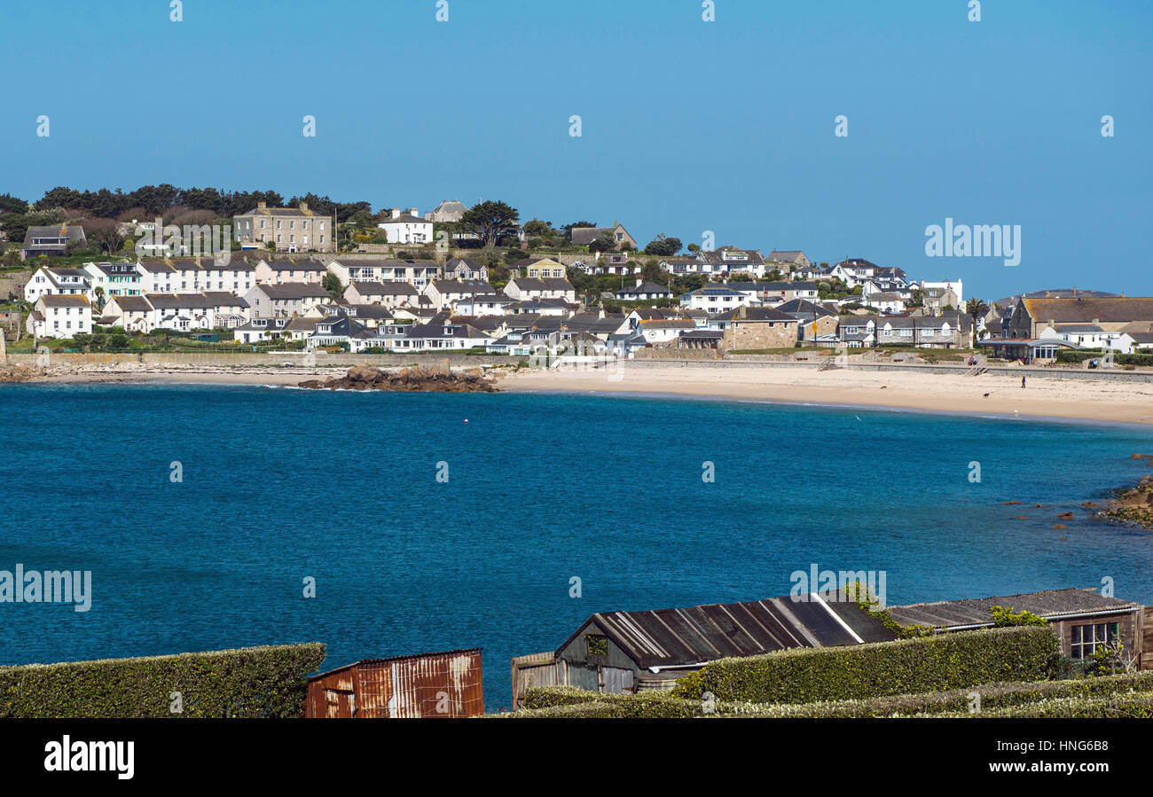 Porthcressa Beach and Hugh Town St. Mary's Isles of Scilly Stock Photo ...