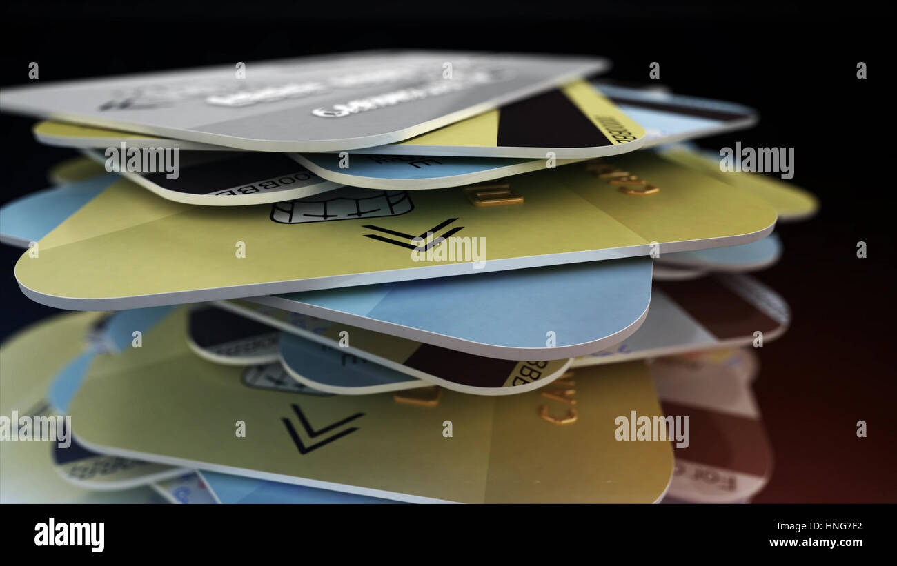 A stack of colored bank cards. Depth of fields. 3d rendering Stock ...