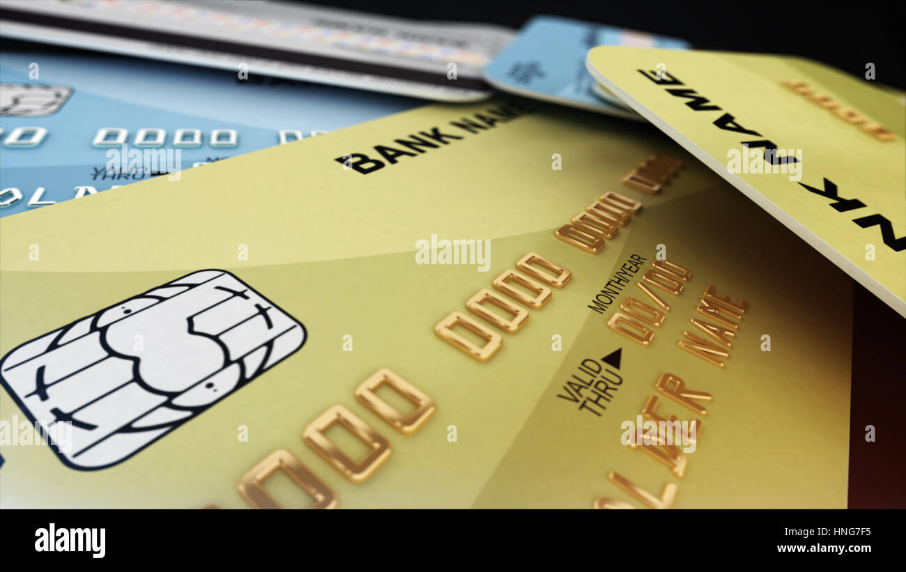 Gold credit card. Depth of field. 3d rendering Stock Photo - Alamy