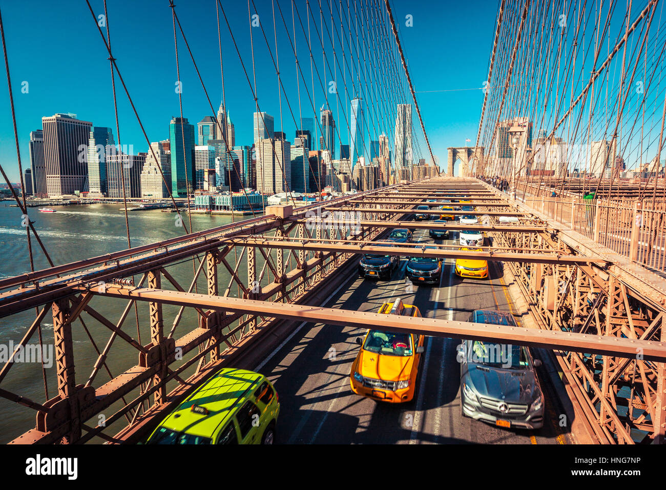 Traffic on Brooklyn Bridge in New York City, America Stock Photo - Alamy