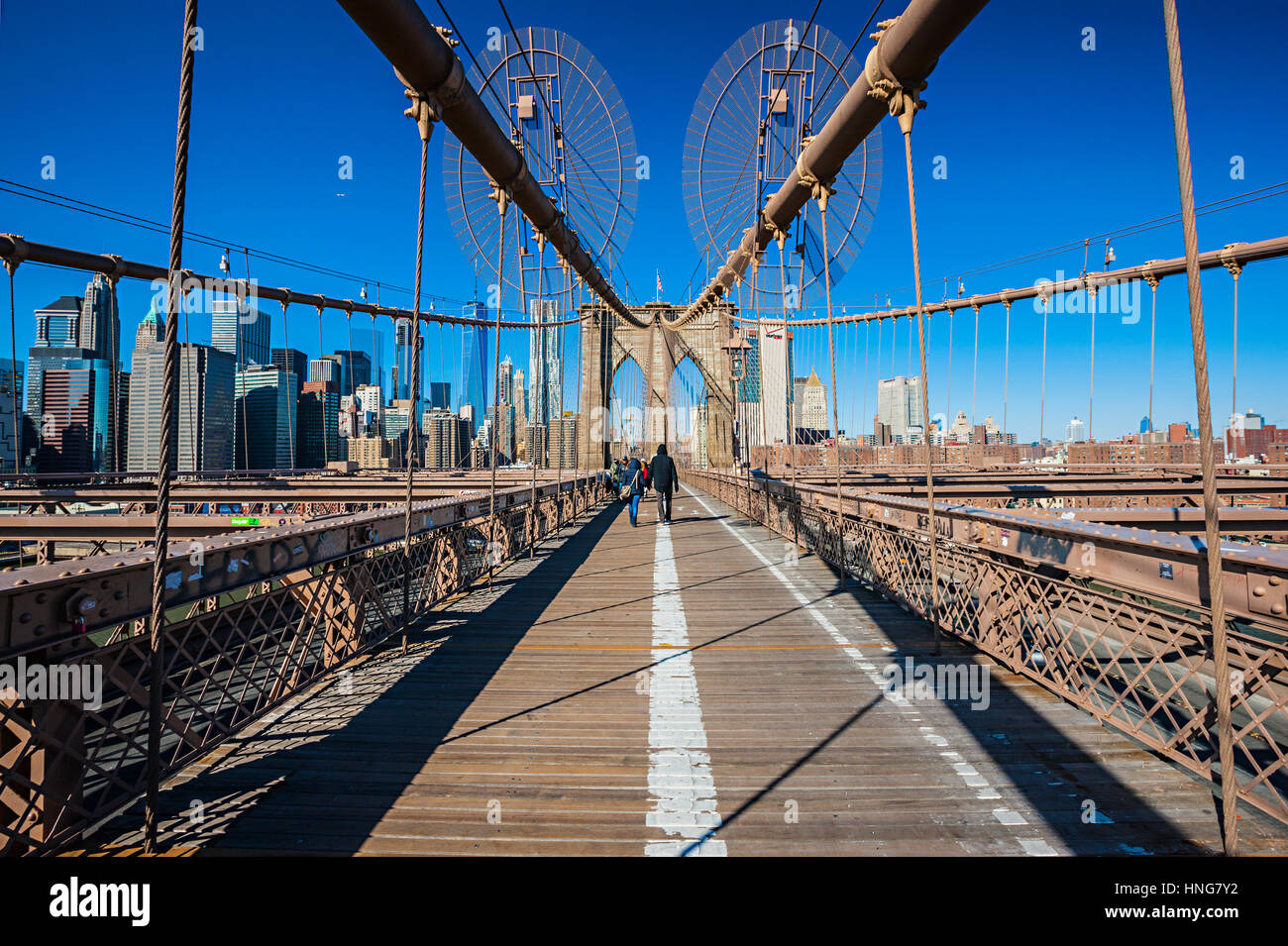 Brooklyn Bridge gangway, New York City Stock Photo - Alamy