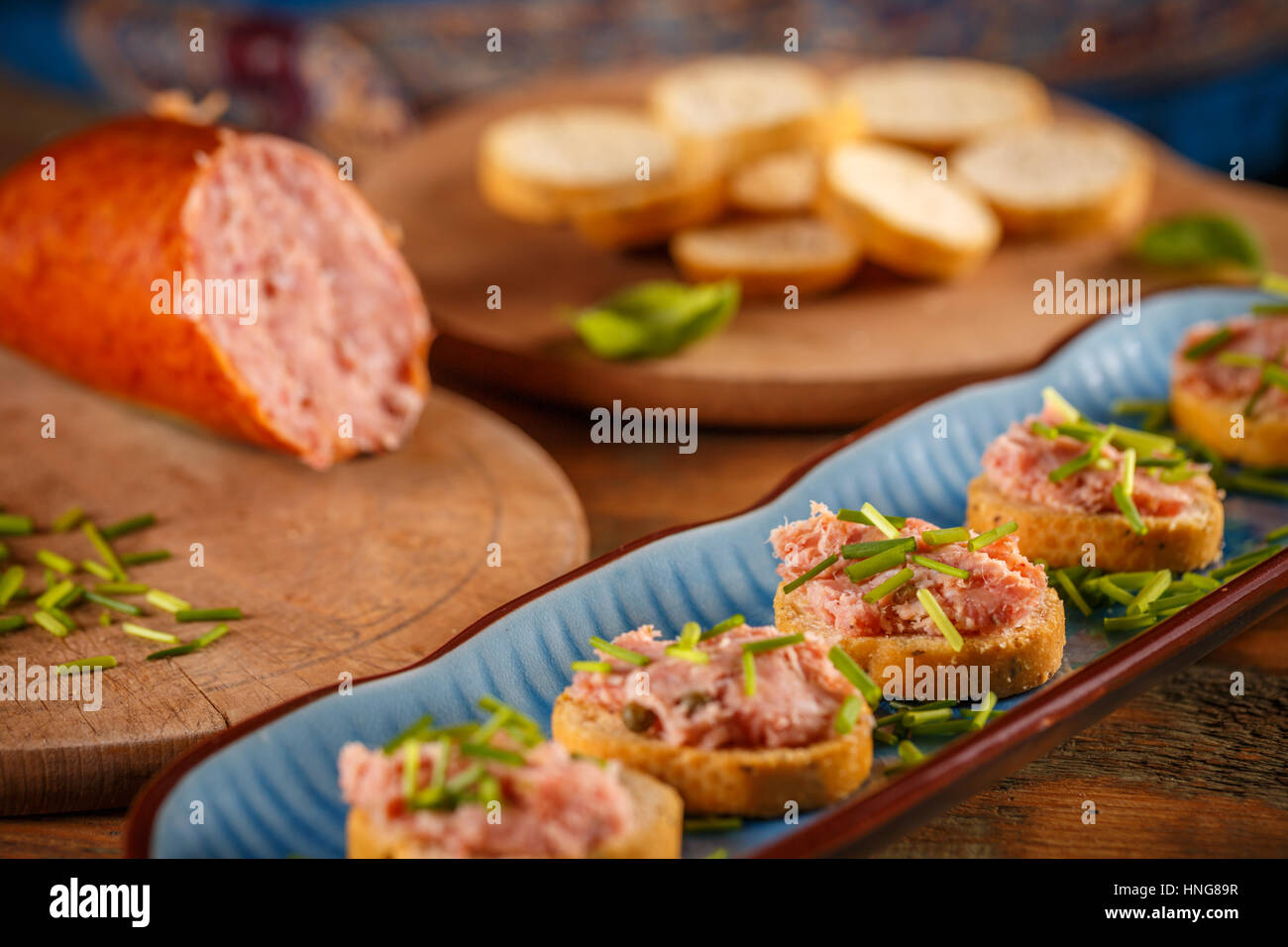Pate with fresh baguette, appetizer plate Stock Photo - Alamy