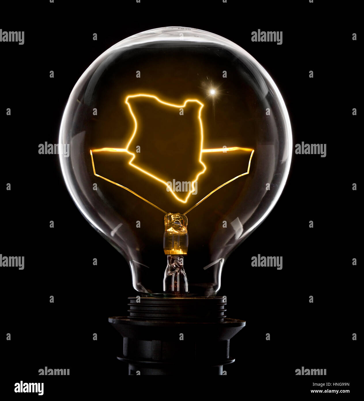 Clean and shiny lightbulb with Kenya as a glowing wire.(series Stock ...