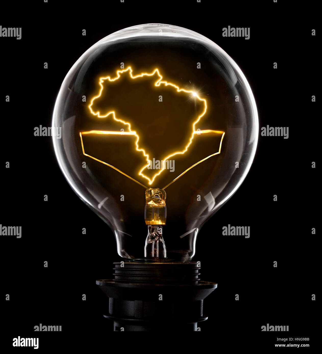 Clean and shiny lightbulb with Brazil as a glowing wire.(series Stock ...