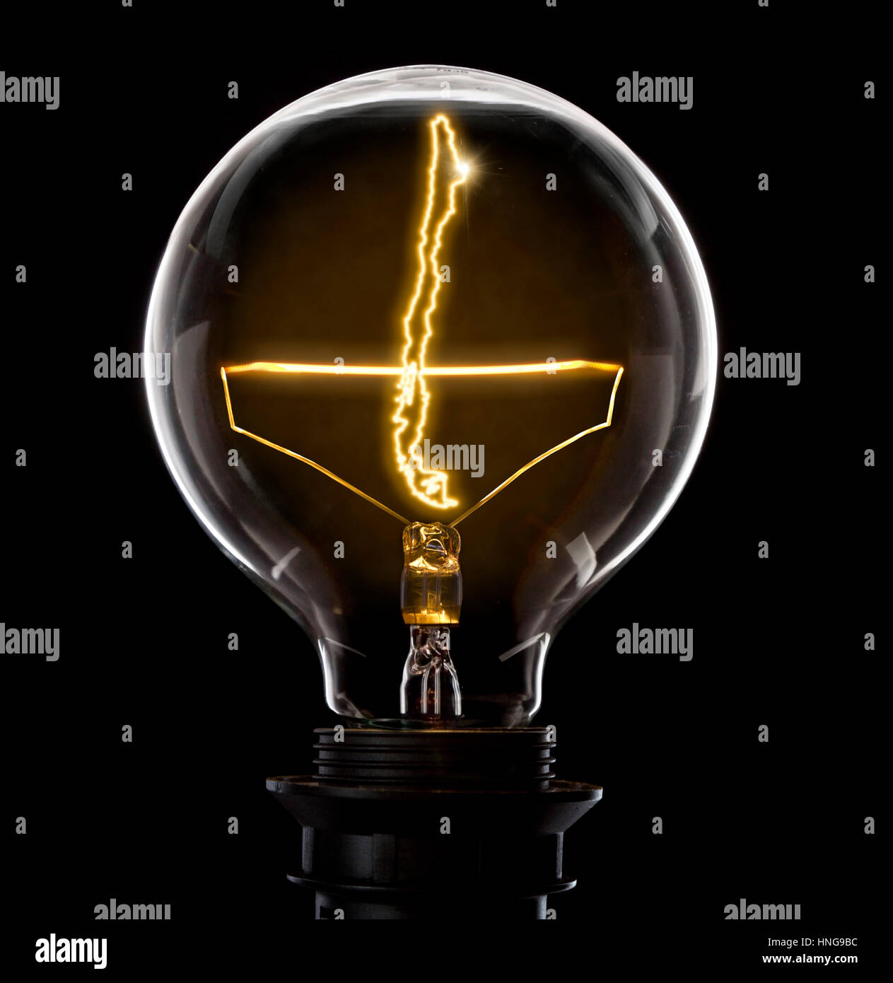 Clean and shiny lightbulb with Chile as a glowing wire.(series Stock ...