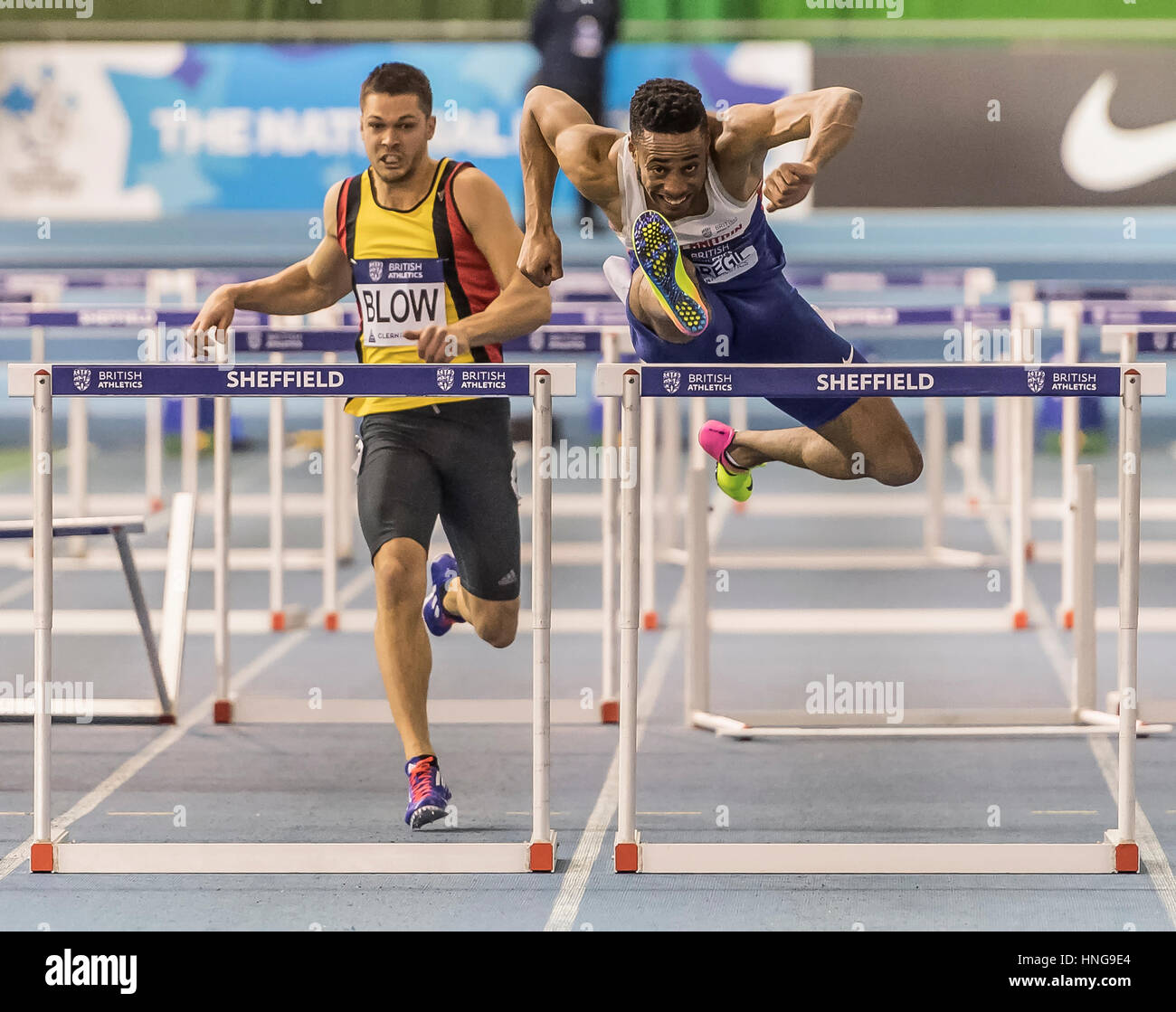 David Omoregie (Cardiff AAC) winning heat 1 of the Mens 60 Meter ...