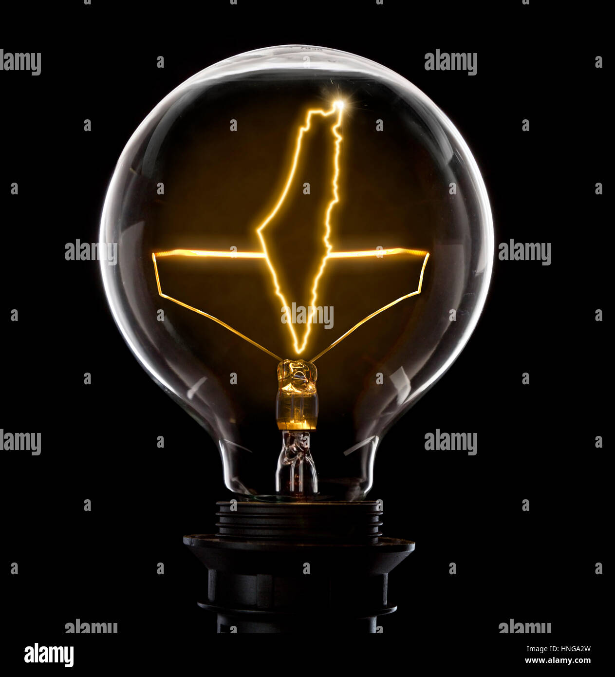 Clean and shiny lightbulb with Israel as a glowing wire.(series Stock ...