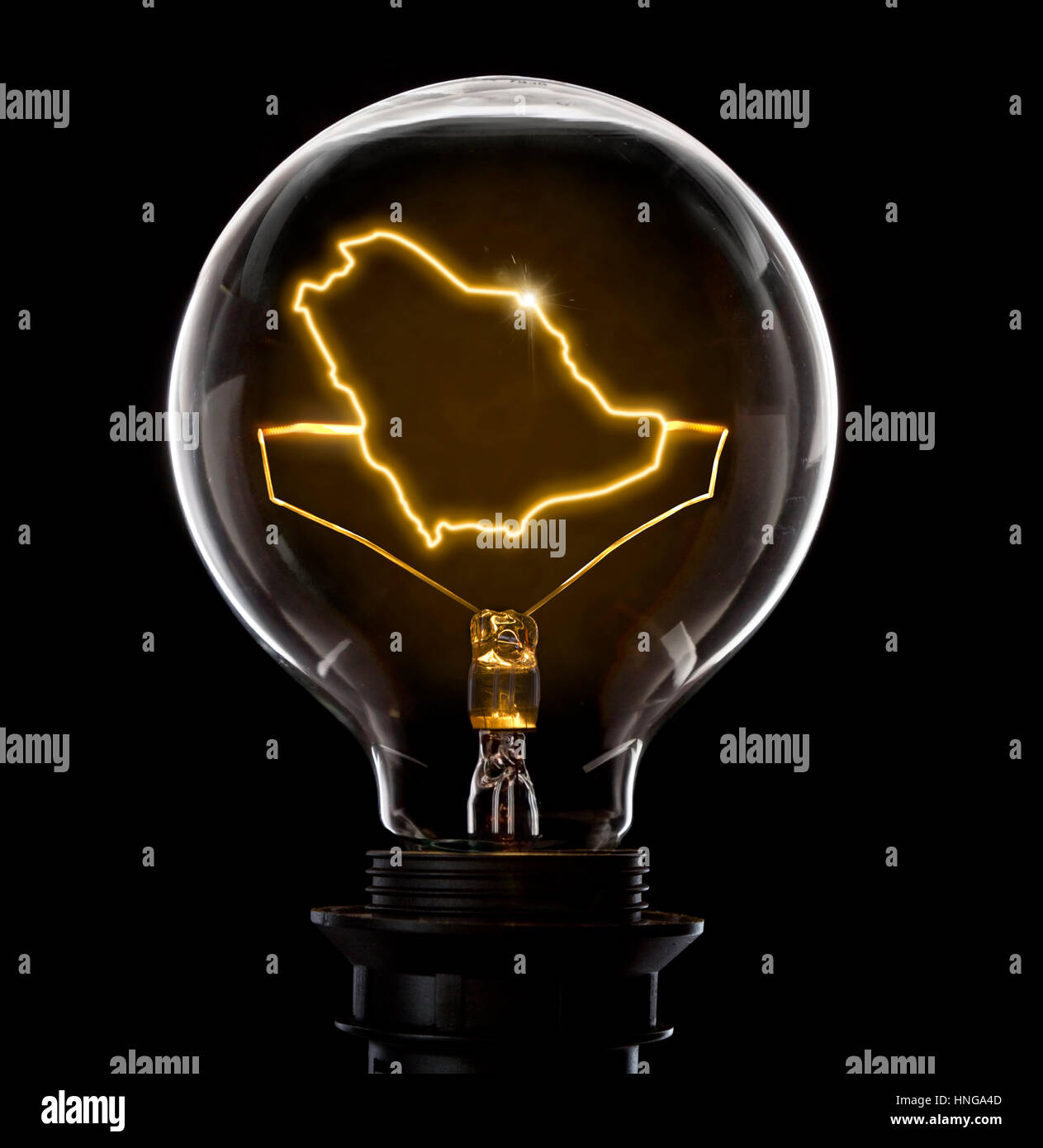 Clean and shiny lightbulb with Saudi Arabia as a glowing wire.(series ...
